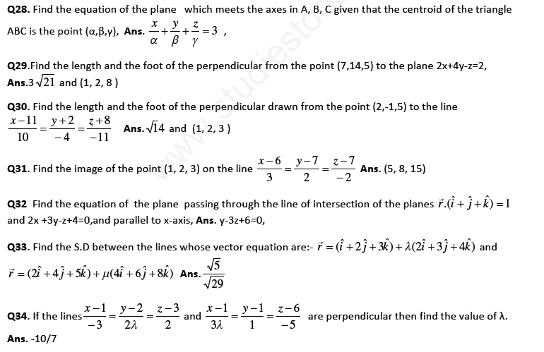 CBSE Class 12 Mathematics Three Dimensional Geometry Assignment Set C